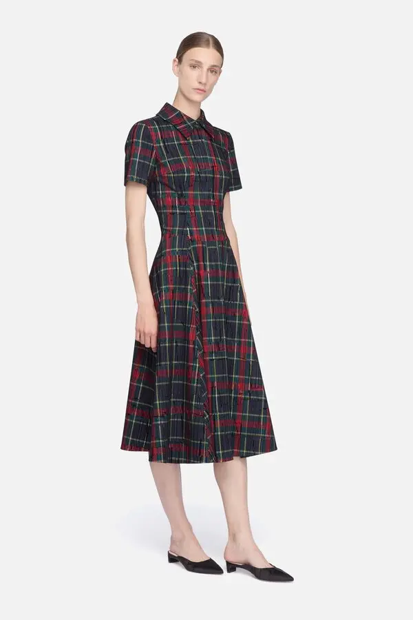 EMILIA WICKSTEAD Jody Dress In & Green Flocked Check