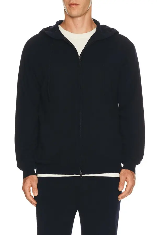 LISA YANG Emerson Hooded Zip Sweater In Blue - Navy