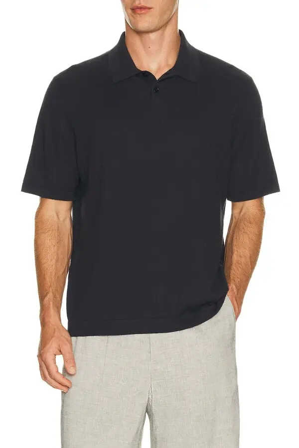 LISA YANG Keir Sweater Short Sleeve Polo In Blue - Navy