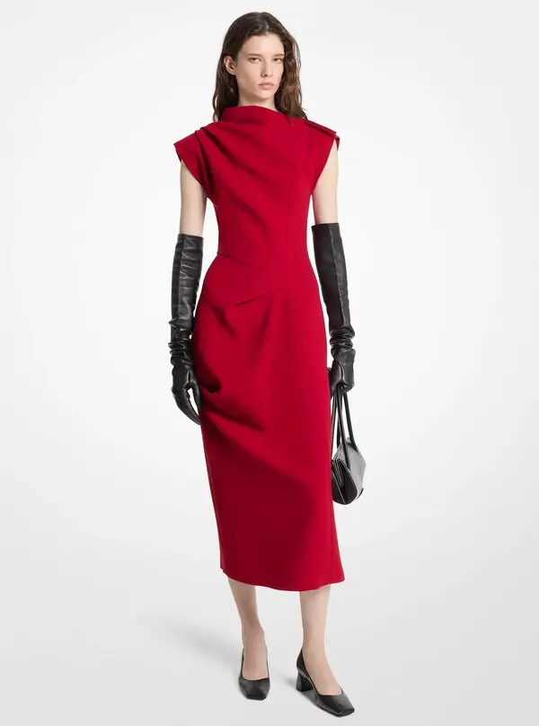 Michael Kors Stretch Bouclé Crepe Draped Sheath Dress In Size By