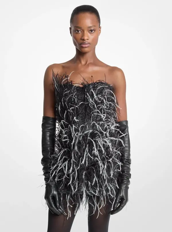 Michael Kors Hand-embroidered Feather Tweed Dress In Size By - Black