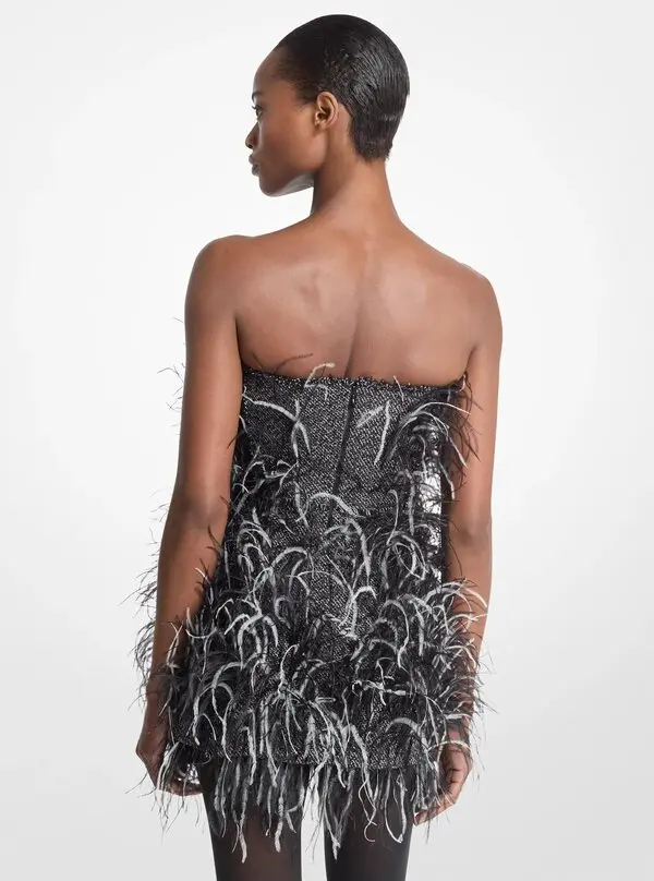 Michael Kors Hand-embroidered Feather Tweed Dress In Size By