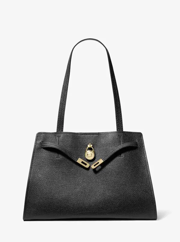 Michael Kors Hamilton Moderne Large Leather Tote Bag In By - Black