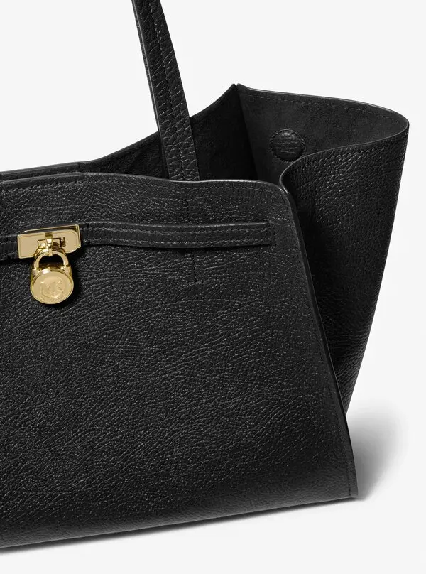 Michael Kors Hamilton Moderne Large Leather Tote Bag In By - Black