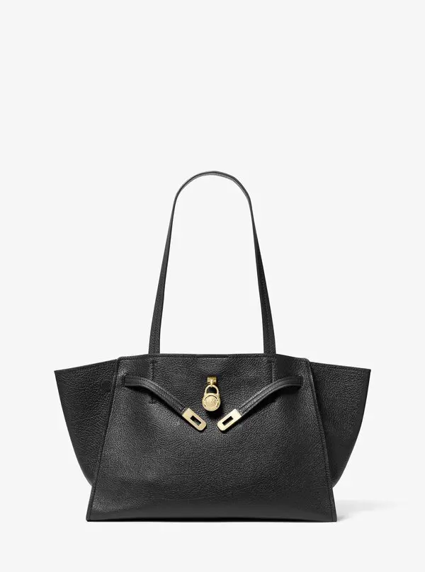 Michael Kors Hamilton Large Leather Tote Bag In By - Black