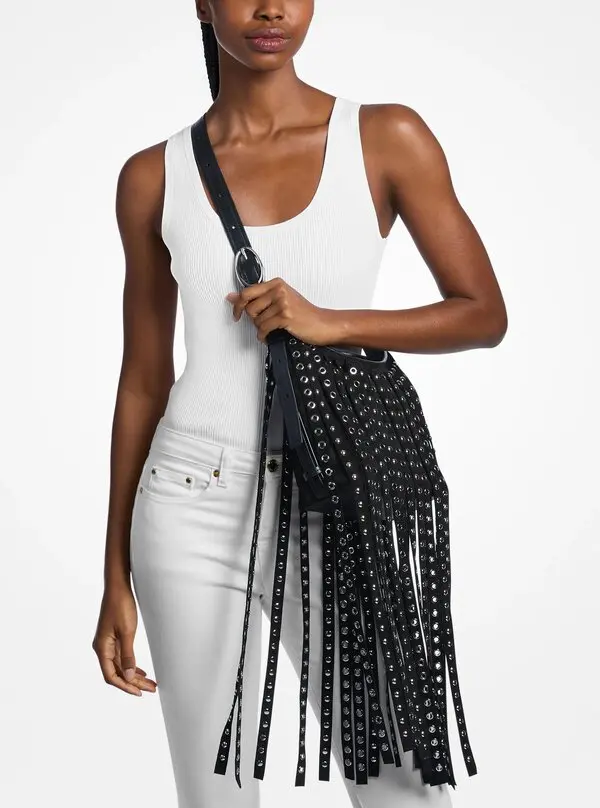 Michael Kors Nolita Small Studded Fringed Suede Messenger Bag In By