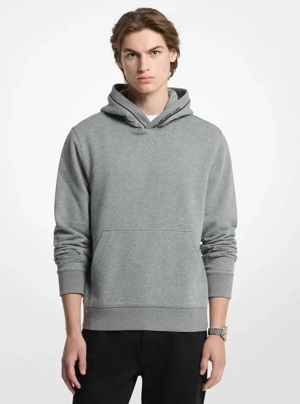 Michael Kors Logo Trim Cotton Blend Terry Hoodie In Size By - Grey
