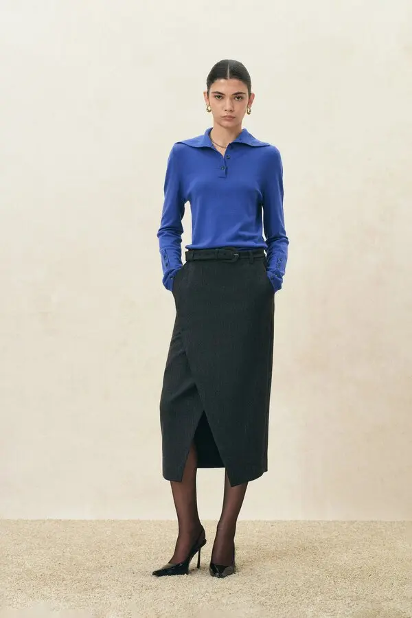 Fabrique Kira Half Placket Top In Wool Blend