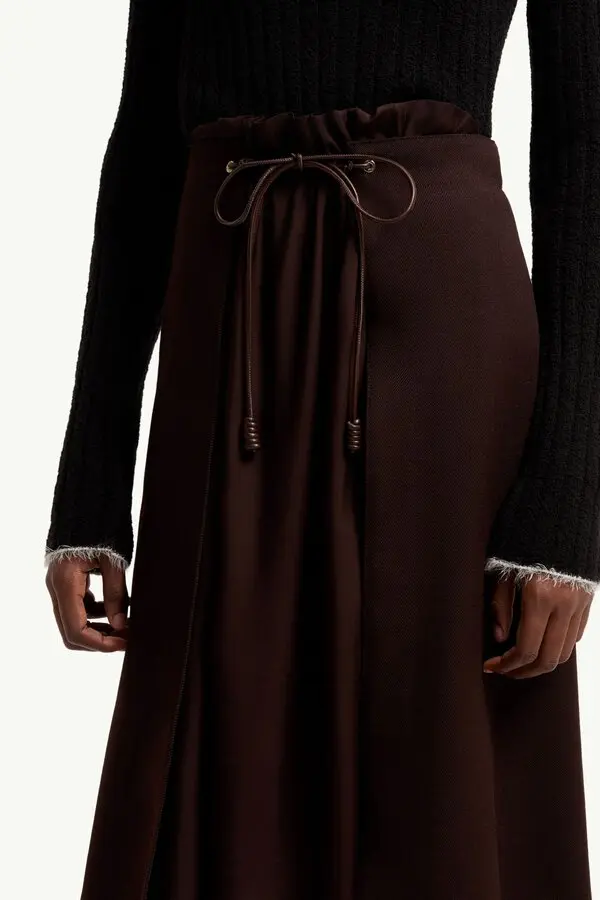 Moncler Wool Gabardine Midi Skirt - Brown