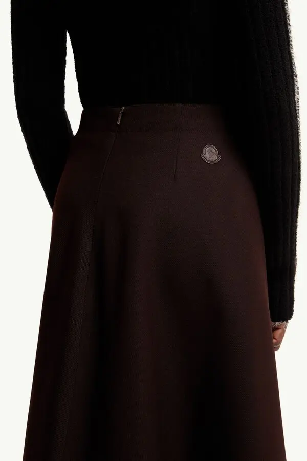 Moncler Wool Gabardine Midi Skirt - Brown