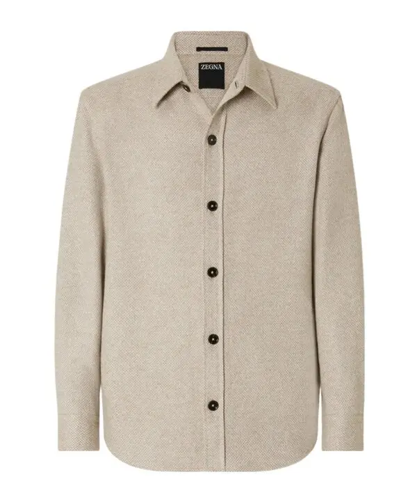 Zegna Suede Trim Patterned Shirt - Light Beige