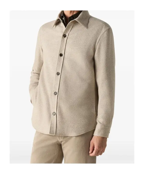 Zegna Suede Trim Patterned Shirt - Light Beige