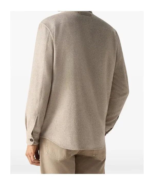 Zegna Suede Trim Patterned Shirt - Light Beige