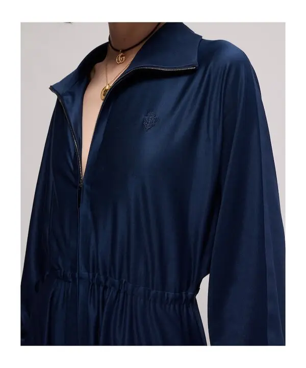 Gucci Gathered-waist Crest Embroidered Long Dress