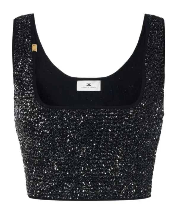 Elisabetta Franchi Knit Top With Sequins - Black