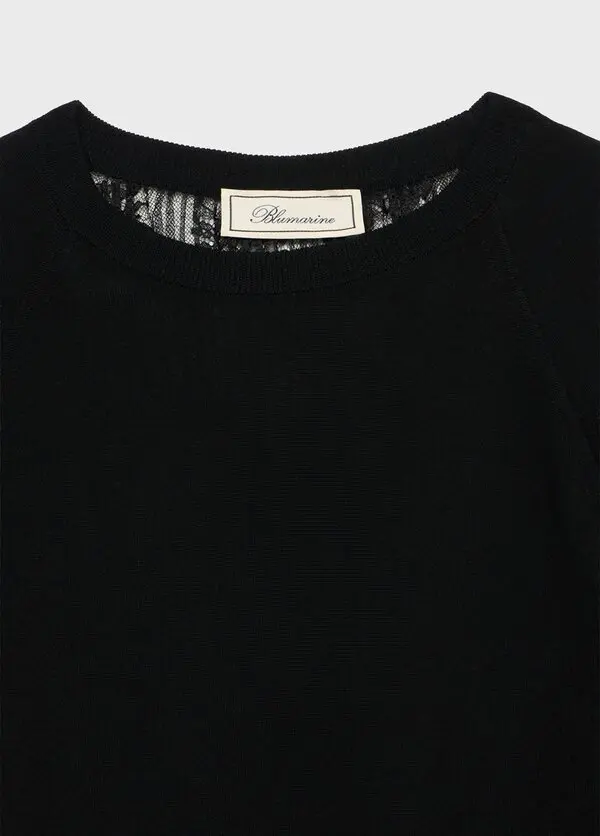 Blumarine Pleated Lace-panel Sweater - Black