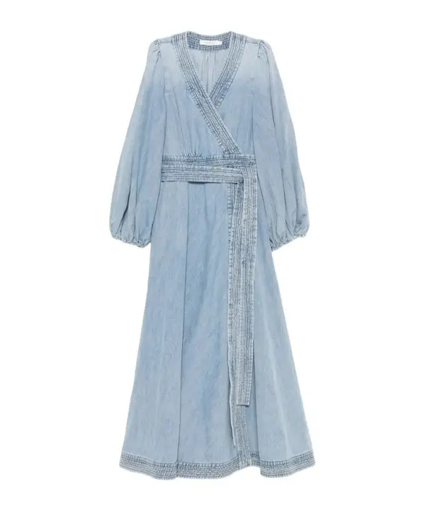 Zimmermann Indra Wrap Midi Dress - Light Blue