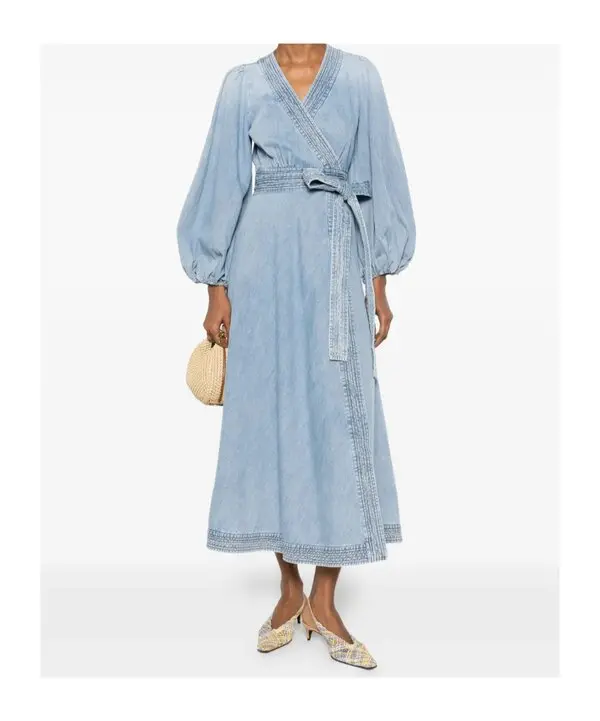 Zimmermann Indra Wrap Midi Dress - Light Blue