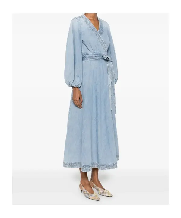 Zimmermann Indra Wrap Midi Dress - Light Blue