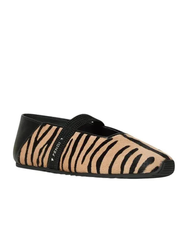 Fendi Academia And Black Hair-on Leather Ballet Flats
