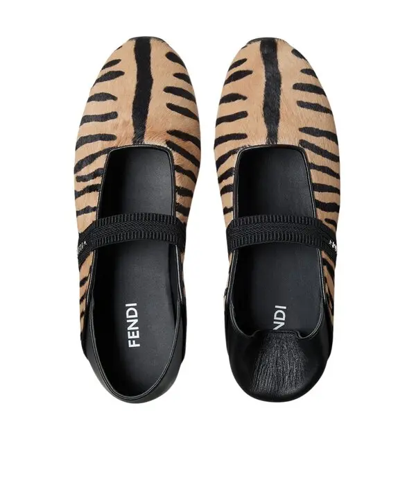 Fendi Academia And Black Hair-on Leather Ballet Flats
