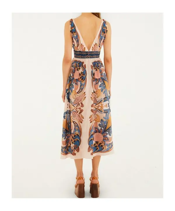 Farm Rio Printed V-neck Midi Dress