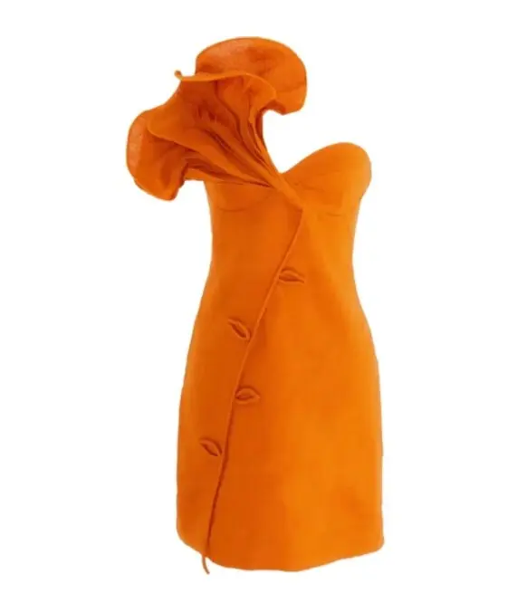 Farm Rio Ruffle One-shoulder Mini Dress - Orange