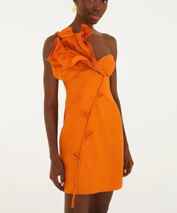 Farm Rio Ruffle One-shoulder Mini Dress