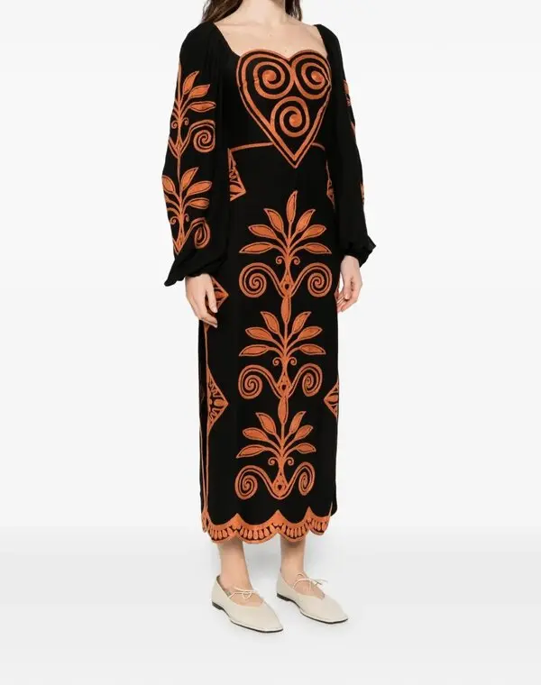Farm Rio Cornely Ainika Long-sleeve Midi Dress