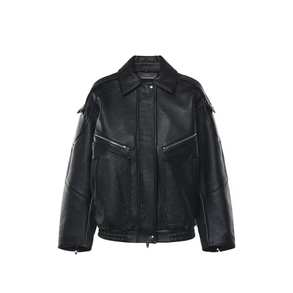 THE FRANKIE SHOP Hudson Faux Leather Bomber Jacket - Black