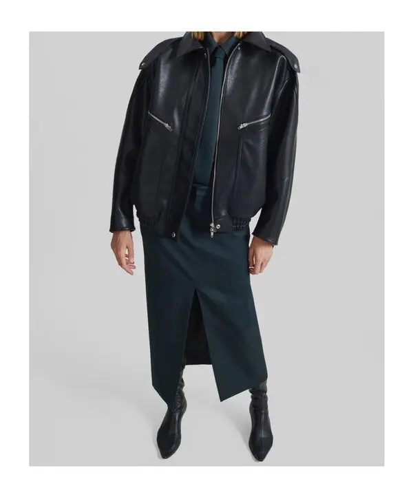 THE FRANKIE SHOP Hudson Faux Leather Bomber Jacket - Black
