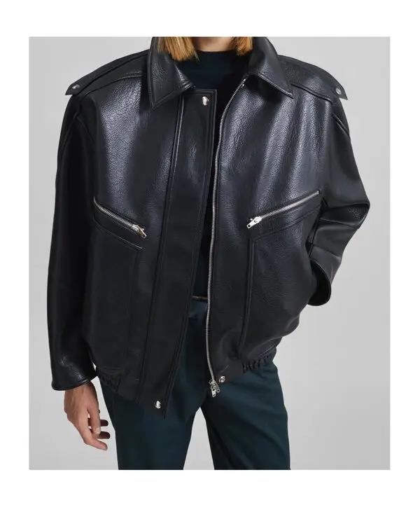 THE FRANKIE SHOP Hudson Faux Leather Bomber Jacket - Black