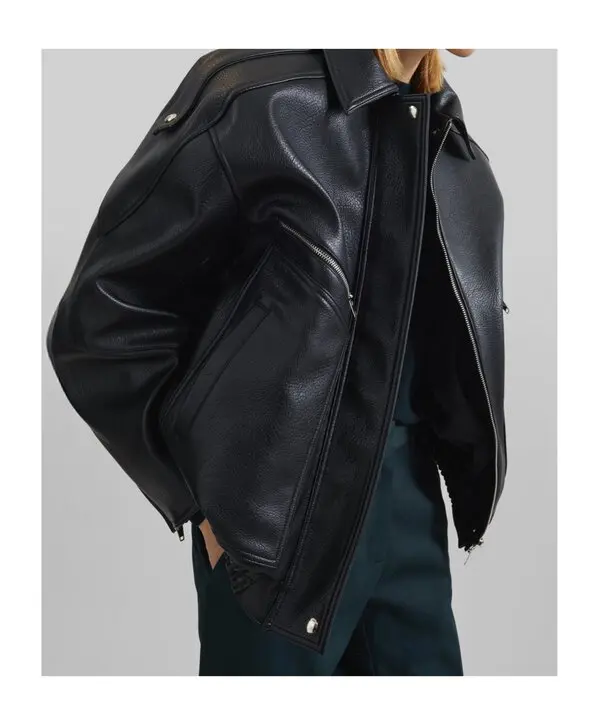 THE FRANKIE SHOP Hudson Faux Leather Bomber Jacket - Black