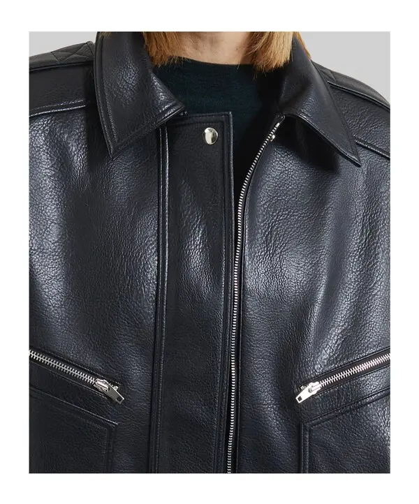 THE FRANKIE SHOP Hudson Faux Leather Bomber Jacket - Black