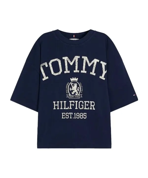 Tommy Hilfiger Logo-print Drop-shoulder T-shirt - Dark Blue