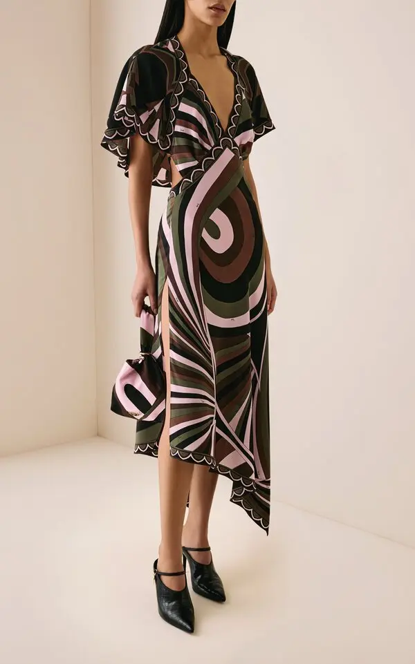Emilio Pucci Asymmetric Silk Midi Dress