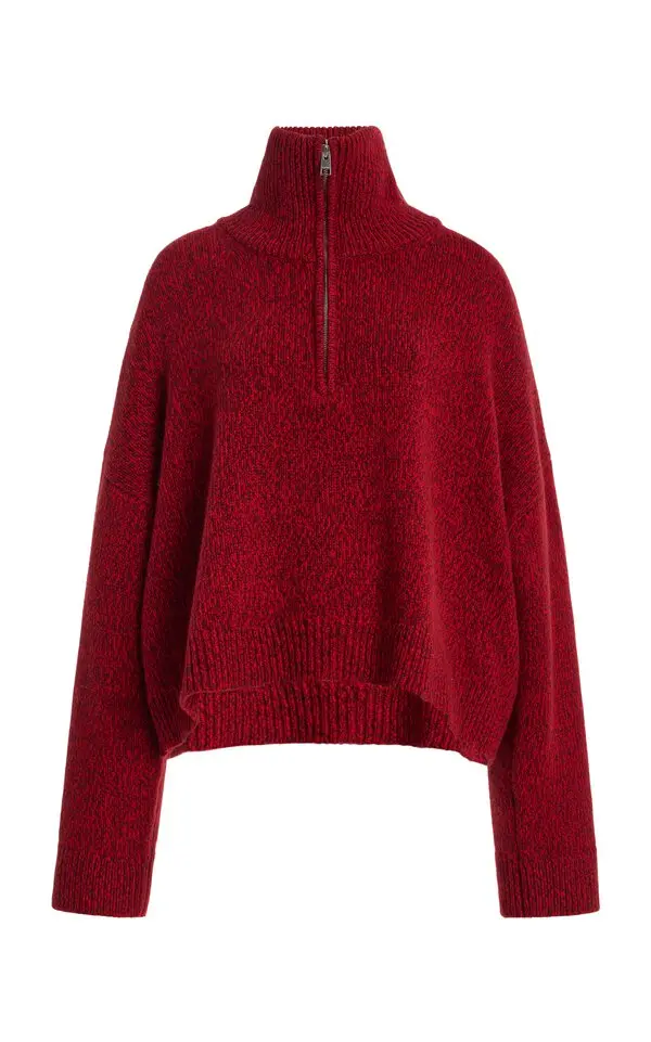FRAME The Half Zip Marled Wool Sweater