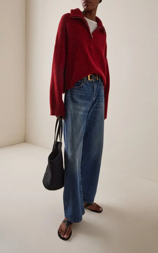 FRAME The Half Zip Marled Wool Sweater