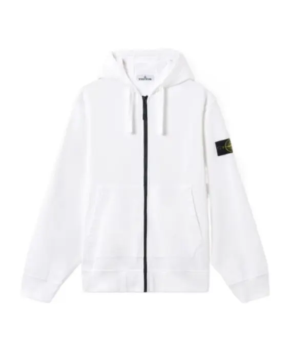 Stone Island Regular-fit Zip-up Hooded Sweatshirt With Pockets - White