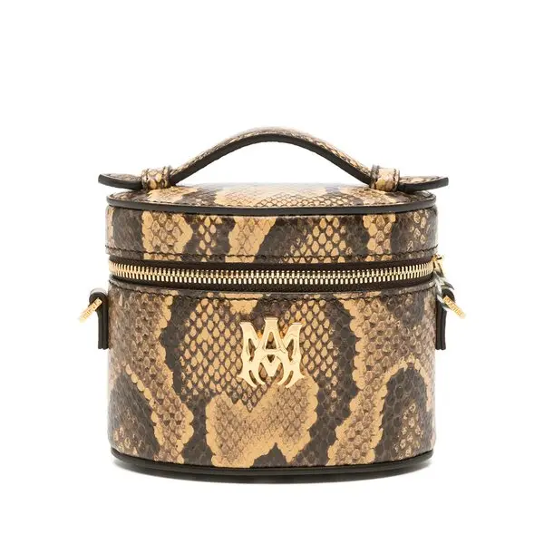 Amiri Nano Snake-effect Logo-plaque Vanity Mini Bag - Brown