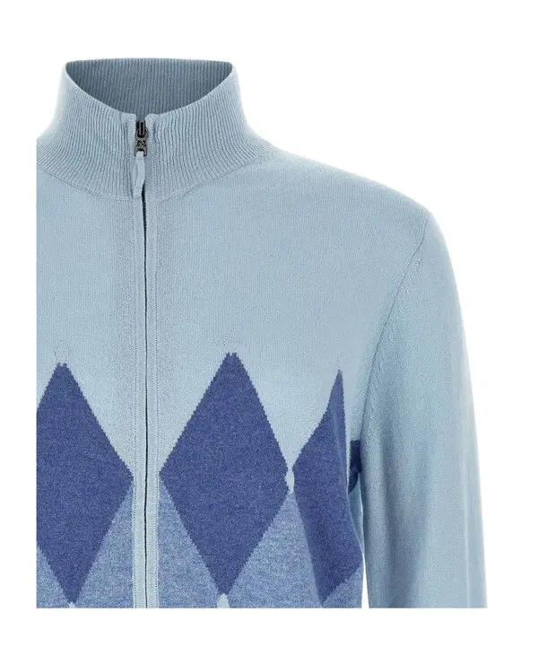 BALLANTYNE Diamond Intarsia Zip Cardigan