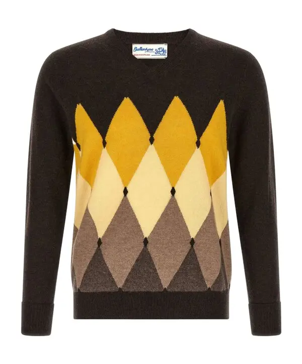 BALLANTYNE Diamond Intarsia V-neck Sweater