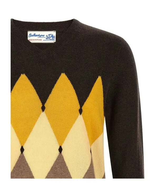 BALLANTYNE Diamond Intarsia V-neck Sweater