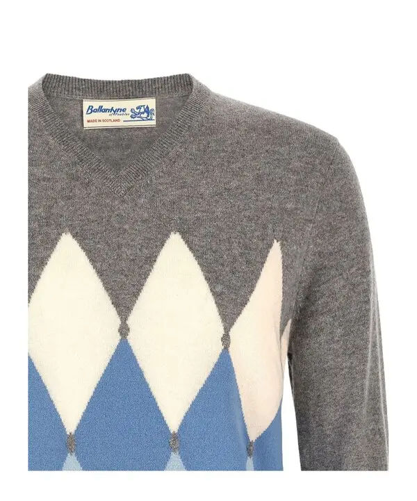 BALLANTYNE Diamond Intarsia V-neck Knitted Sweater