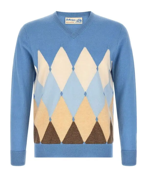 BALLANTYNE Diamond Intarsia V-neck Sweater