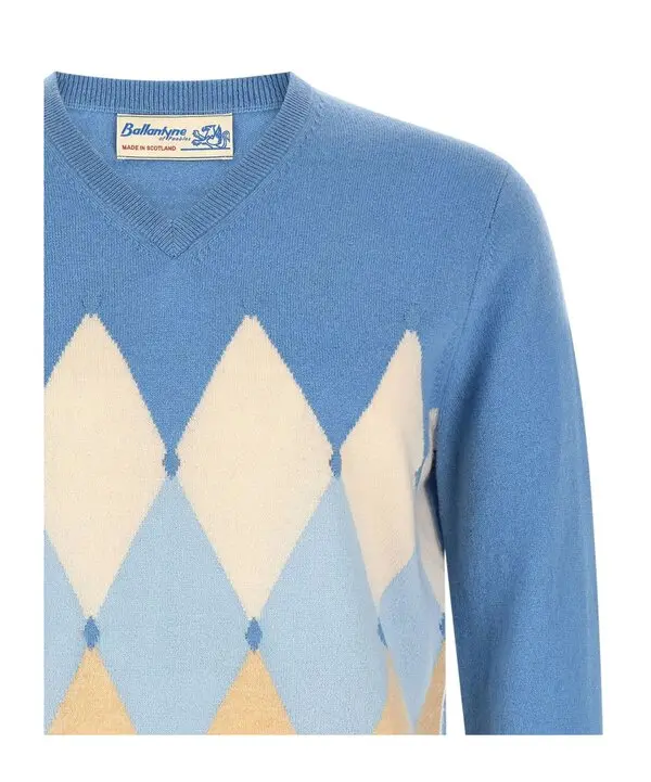 BALLANTYNE Diamond Intarsia V-neck Sweater