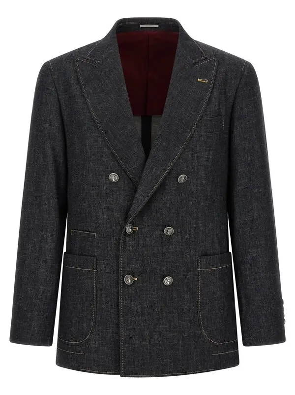 Brunello Cucinelli Double-breasted Denim Blazer - Blue