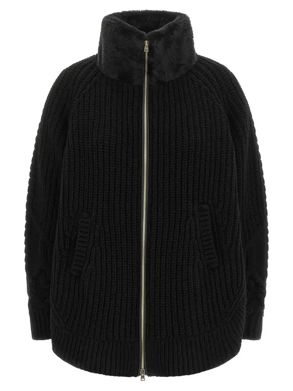 Herno Cardigan With Fur Insert - Black