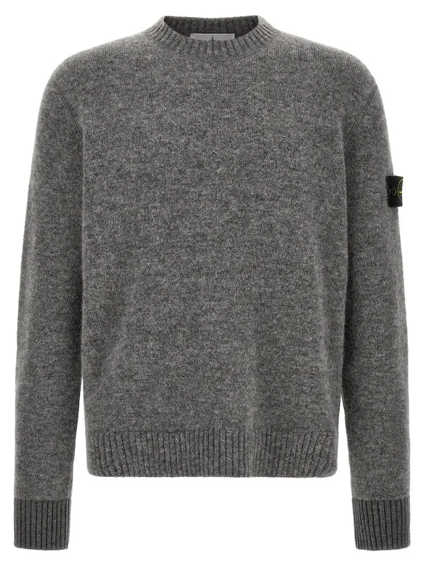 Stone Island 5100050' Crew Neck Sweater With Logo Badge - Gray