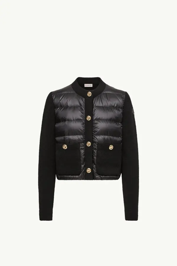 Moncler Bouclé Wool Blend Padded Cardigan - Black